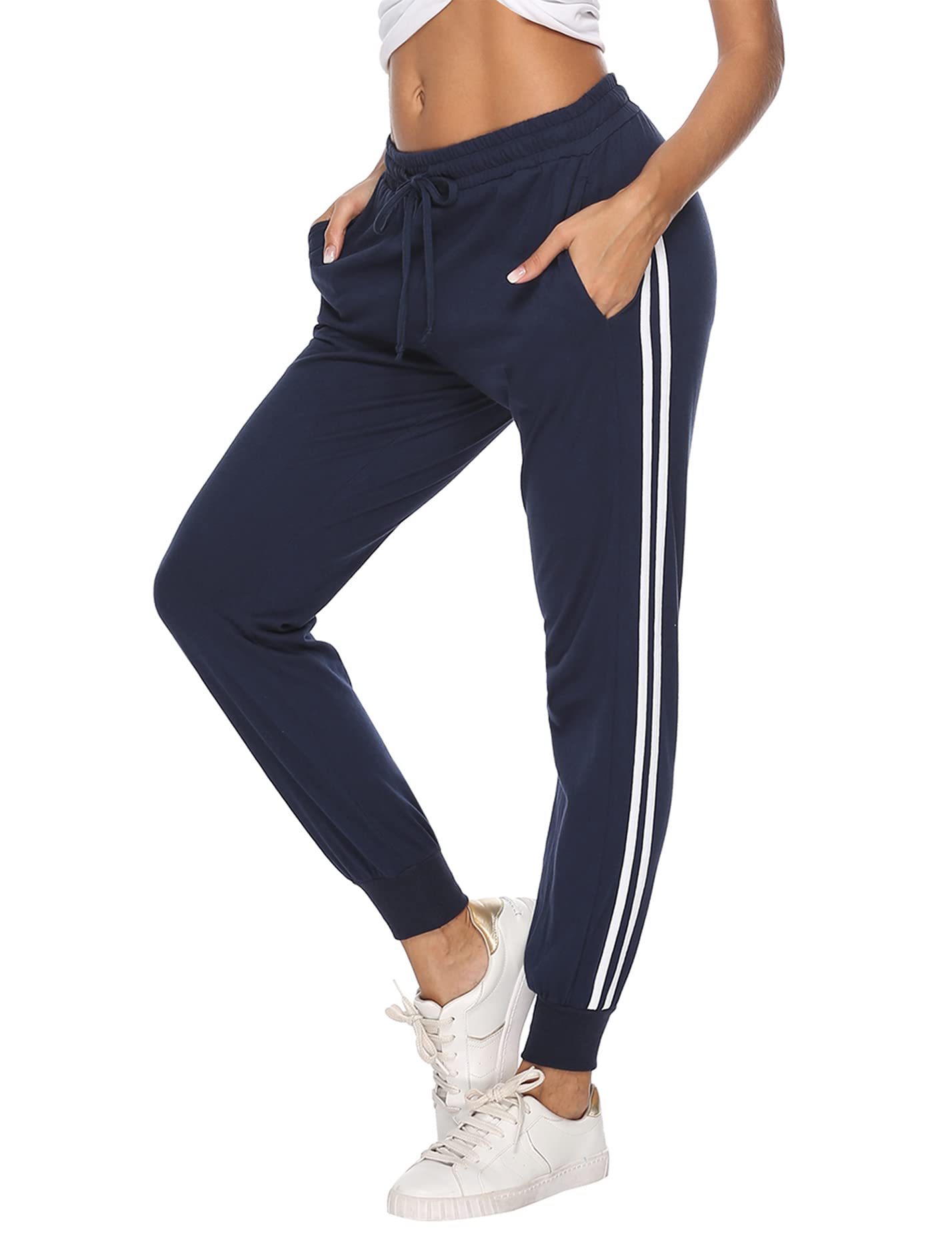 Kvswiu Womens Cotton Jogger Sweatpants Drawstring Workout Yoga Lounge Pants with Pockets Blue