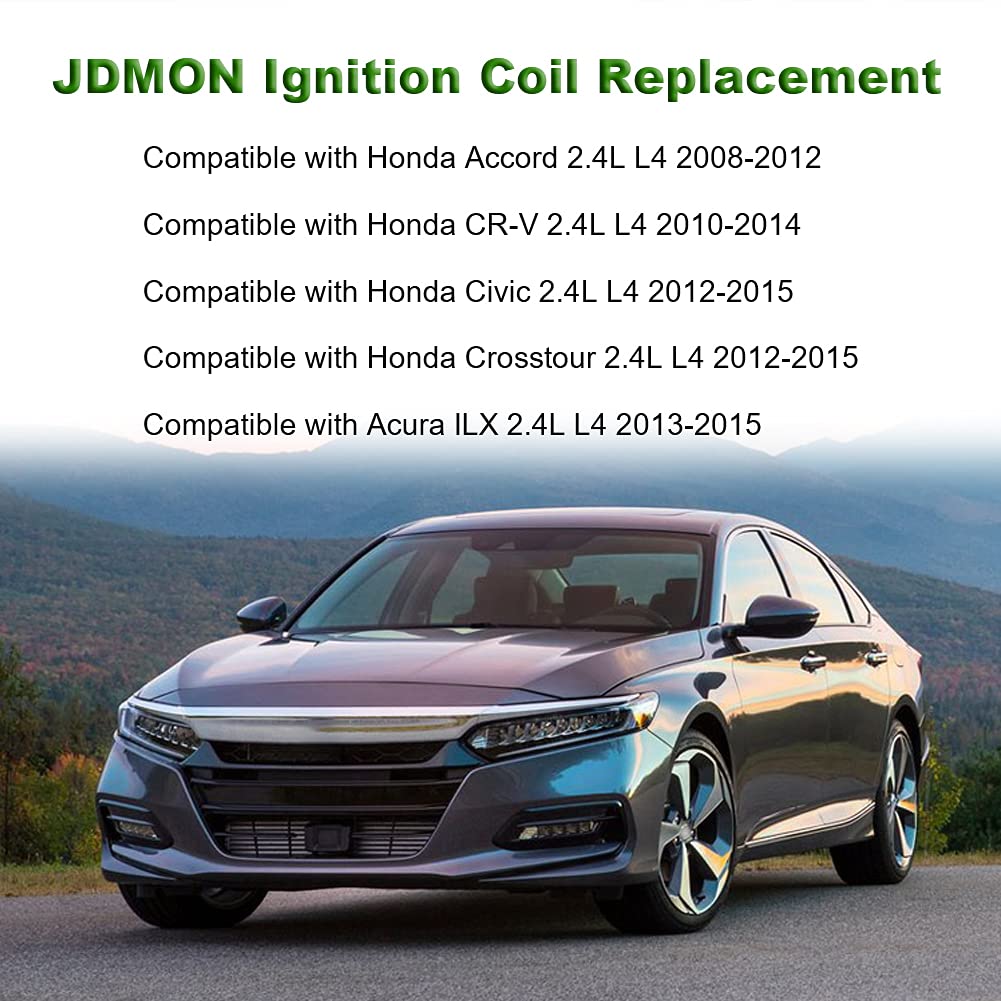 JDMON Ignition Coils Pack Compatible with Honda Accord Civic Crosstour CR-V 2008-2015 Acura ILX 2013-2015 2.4L L4 Replace UF602 30520-R40-007 Set of 4