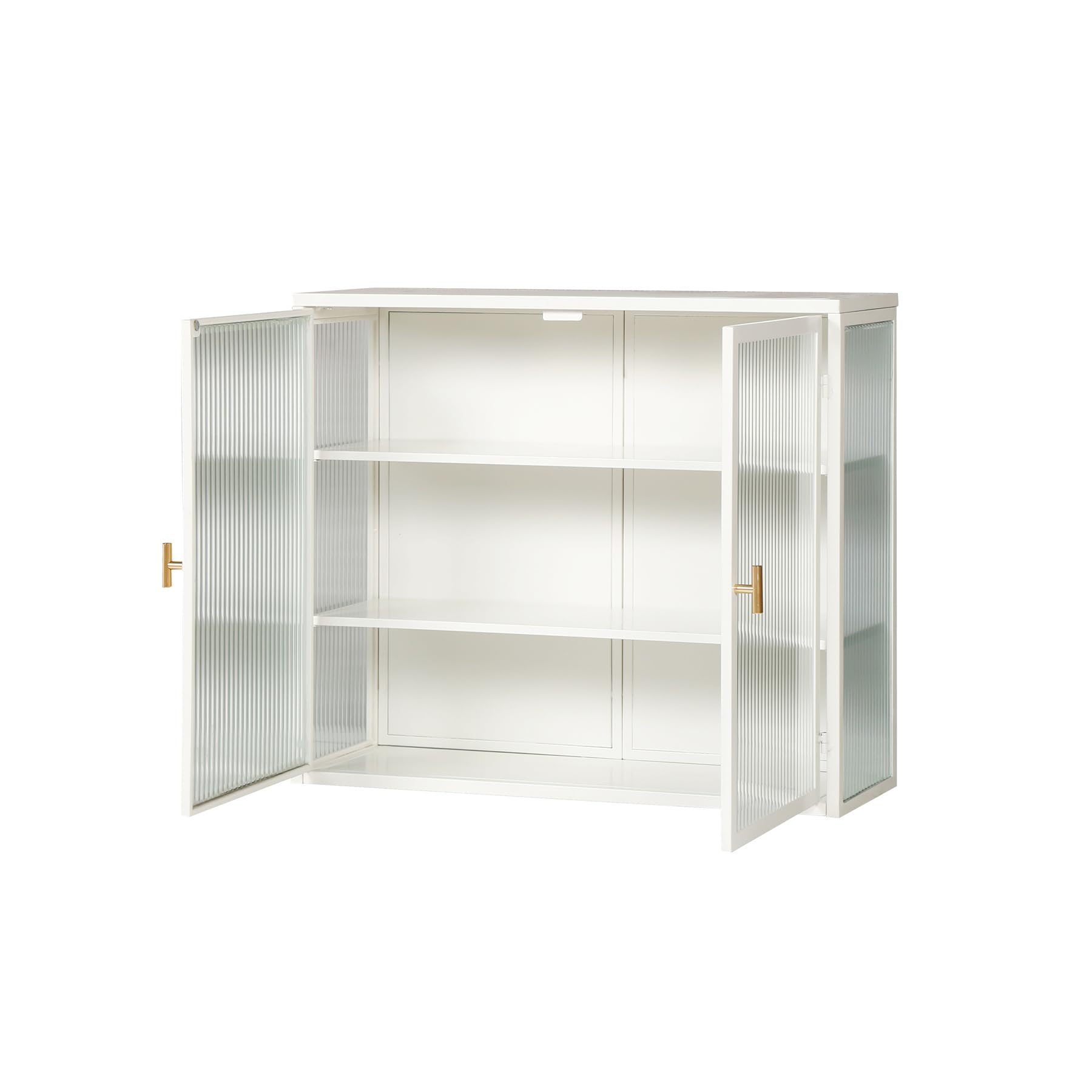 SSLine Modern Metal Medicine Cabinet with Glass Doors Wall-Mount 3-Shelf Bathroom Cabinet with Gold Handles White Accent Storage Cabinet for Bathroom Kitchen Living Room