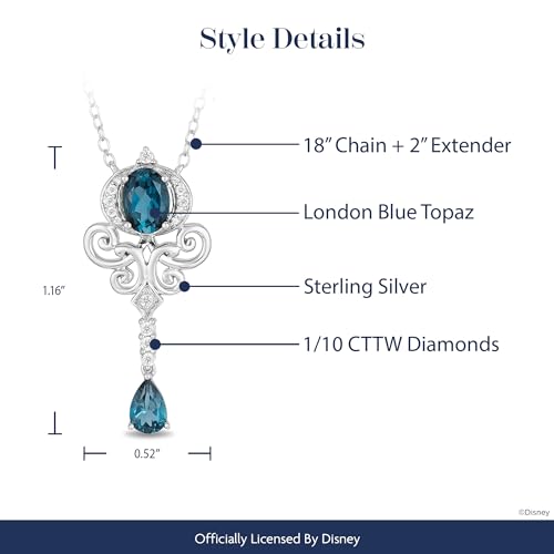 Jewelili Enchanted Disney Fine Jewelry Sterling Silver with 1/10 CTTW Diamond and London Blue Topaz Cinderella Necklace