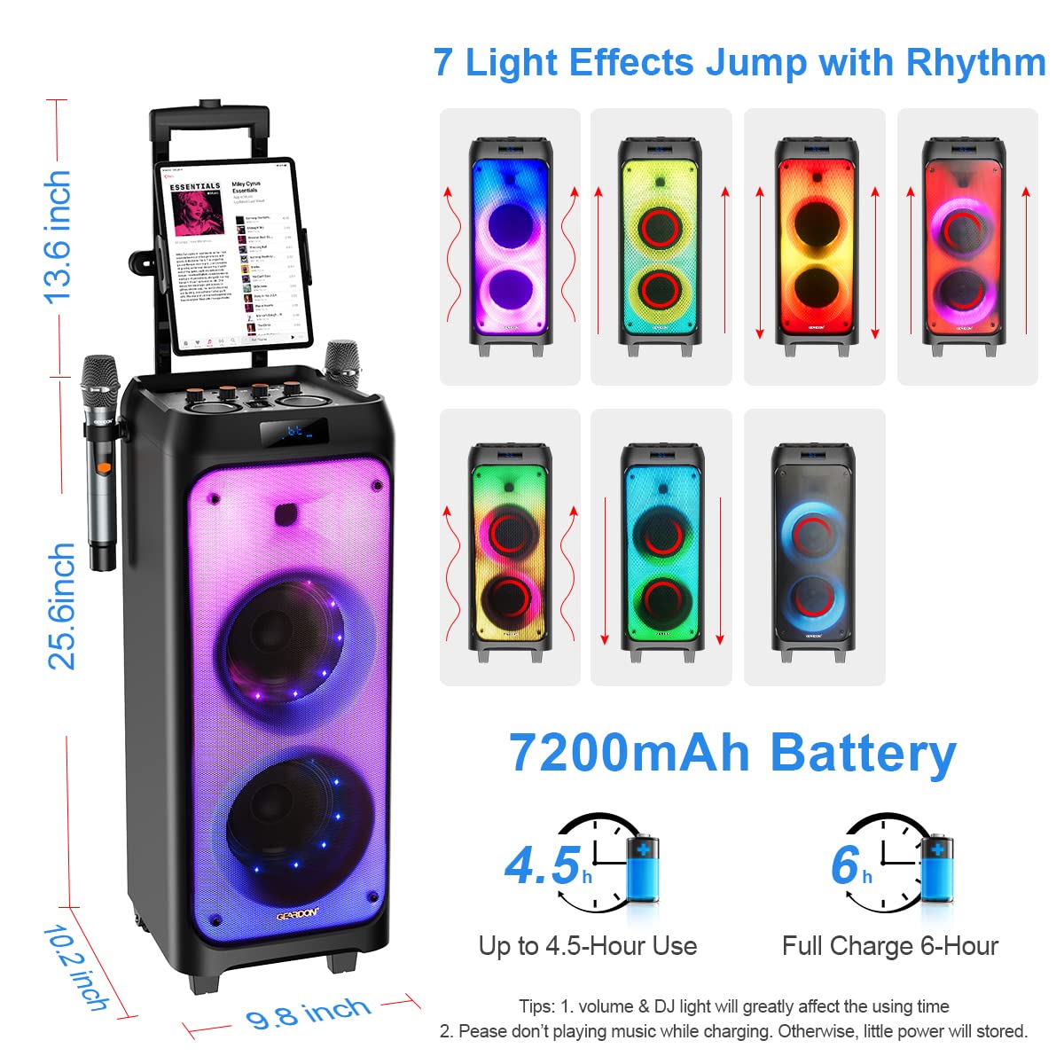 Karaoke Machine with Lyrics Display Screen for Adults, Built-in 15 Inches Tablet & Wifi, Portable Outdoor Bluetooth Loud-Speaker w/Wireless Microphones for Singing Party, Recording, DJ Lights