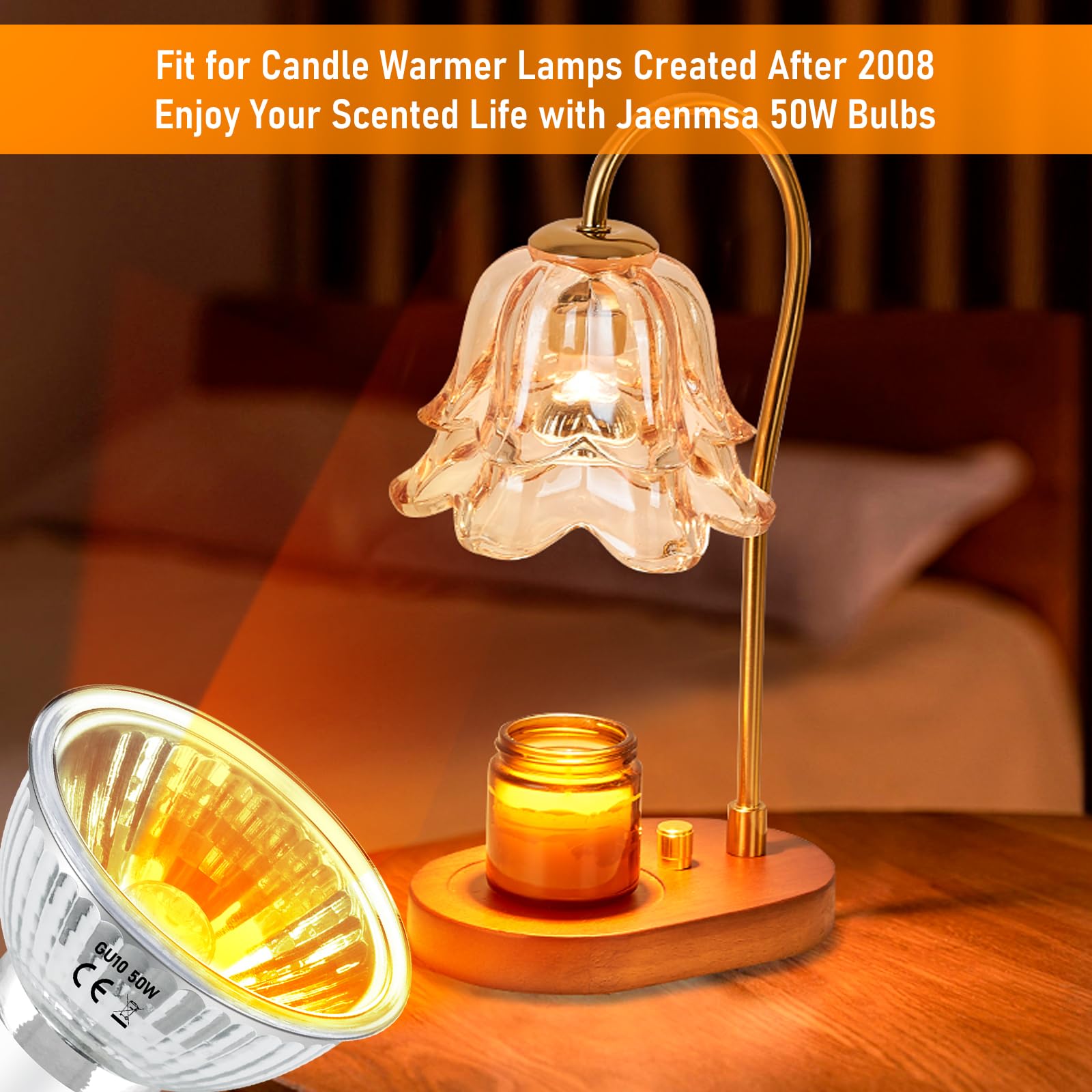 Jaenmsa 50W GU10 Halogen Bulbs for Candle Warmer Lamp, 6Pcs MR16 GU10+c 120v 50w Halogen Light Bulbs 2 Pin Warm White 2800K, Dimmable 50 Watt GU10 Bulbs for Wax Warmer Bulbs,Track Lighting Bulbs