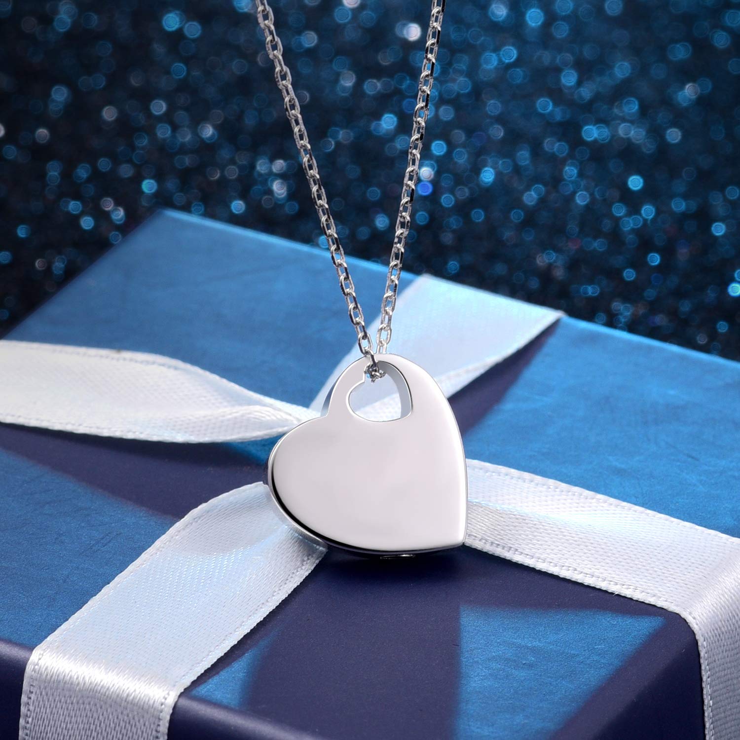 Jinlou Loved Ones Urn Pendant Necklace 925 Sterling Silver Keepsake Memorial Heart Cremation Jewelry for Women(Simple)
