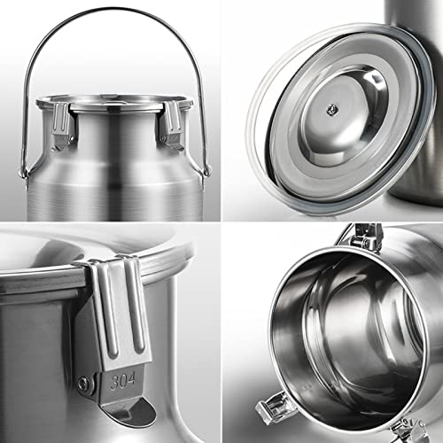 tea Stainless Steel Milk Can with Lid, Handle Tea Barrel Fermentation Tank Wine Barrel Sealed Barrel Oil Drum Storage Tank bucket (Color : With handle, Size : 10L)