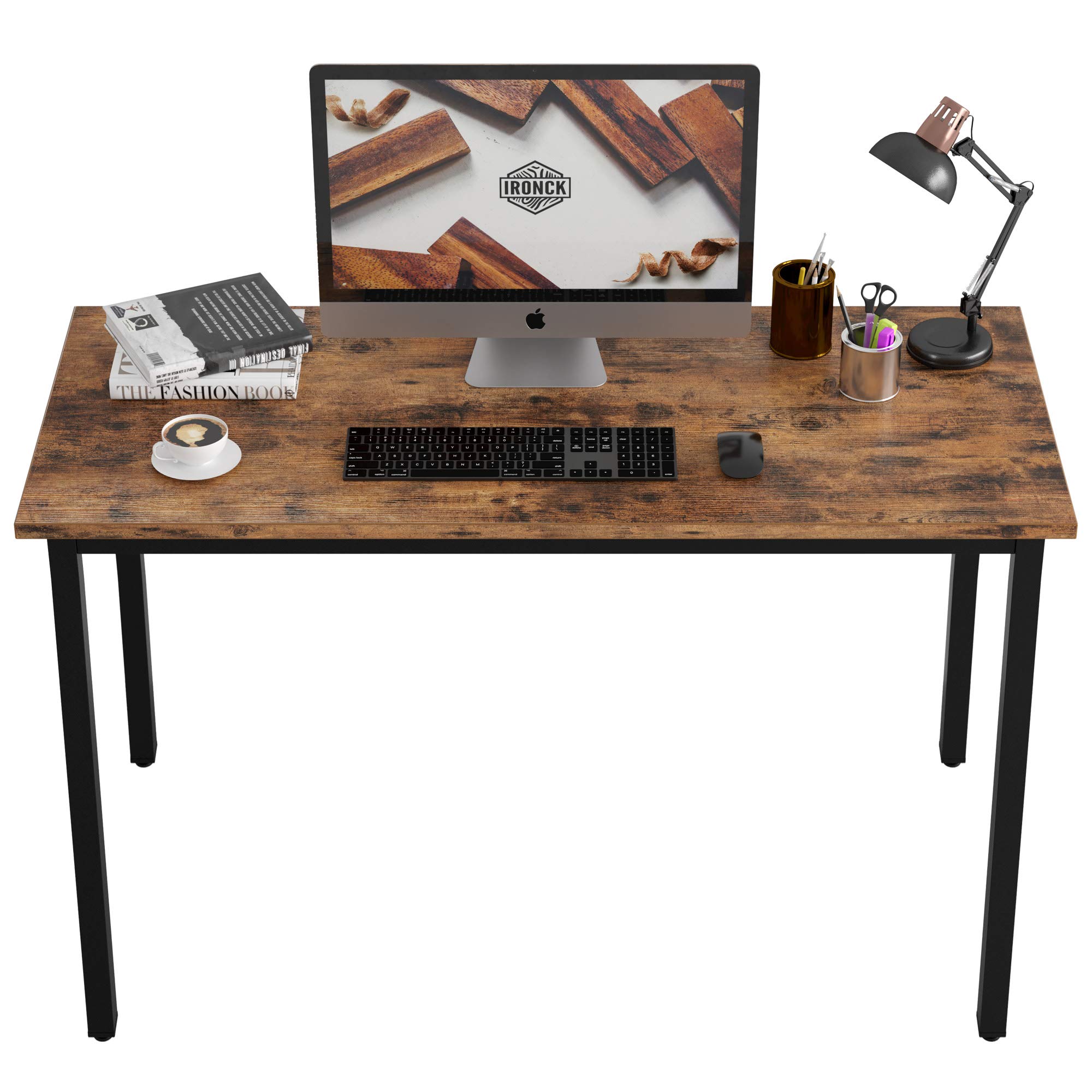 IRONCK Computer Desk, 55" Office Desk Simple Study Writing Table, Industrial Style Workstation for Home Office, Easy Assembly, Vintage Brown