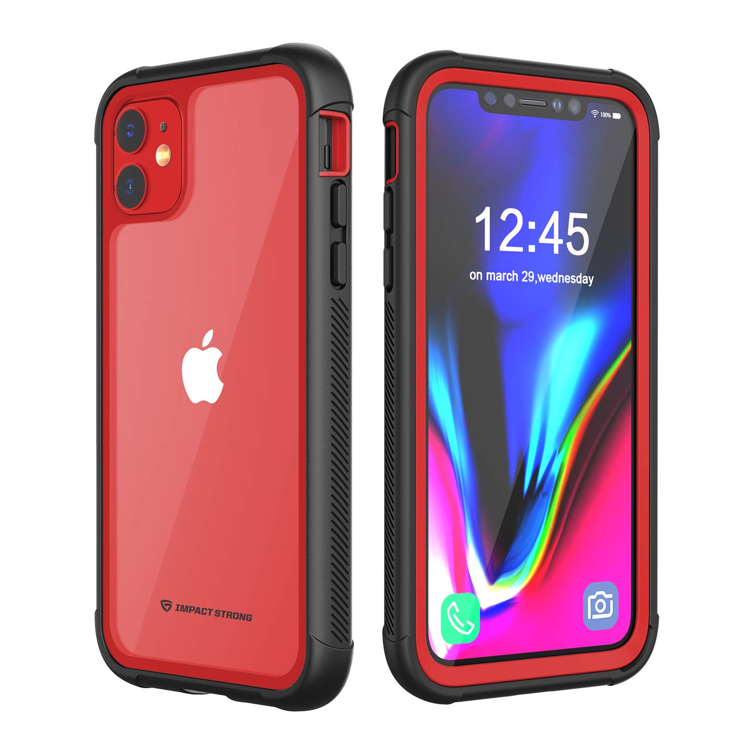 ImpactStrong iPhone 11 Case, Clear Full Body Ultra Protective Case with Built-in Clear Screen Protector Transparent Full Body Cover for iPhone 11 6.1-Inch (2019) - Red