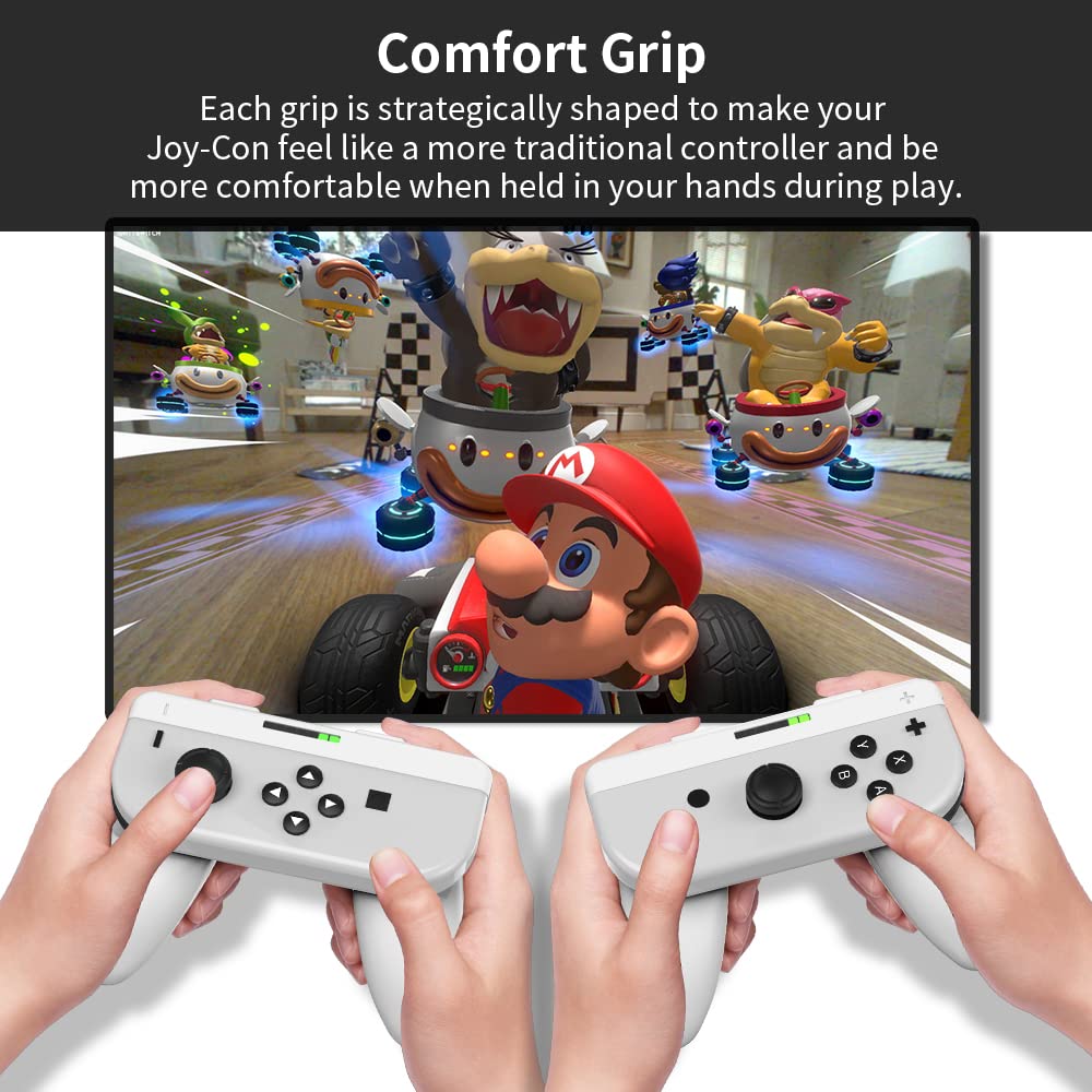 JDDWIN Joycon Grips Compatible with Switch & Switch OLED Controllers,Wear-Resistant Joy-con Handle for Switch/Switch OLED. (White)