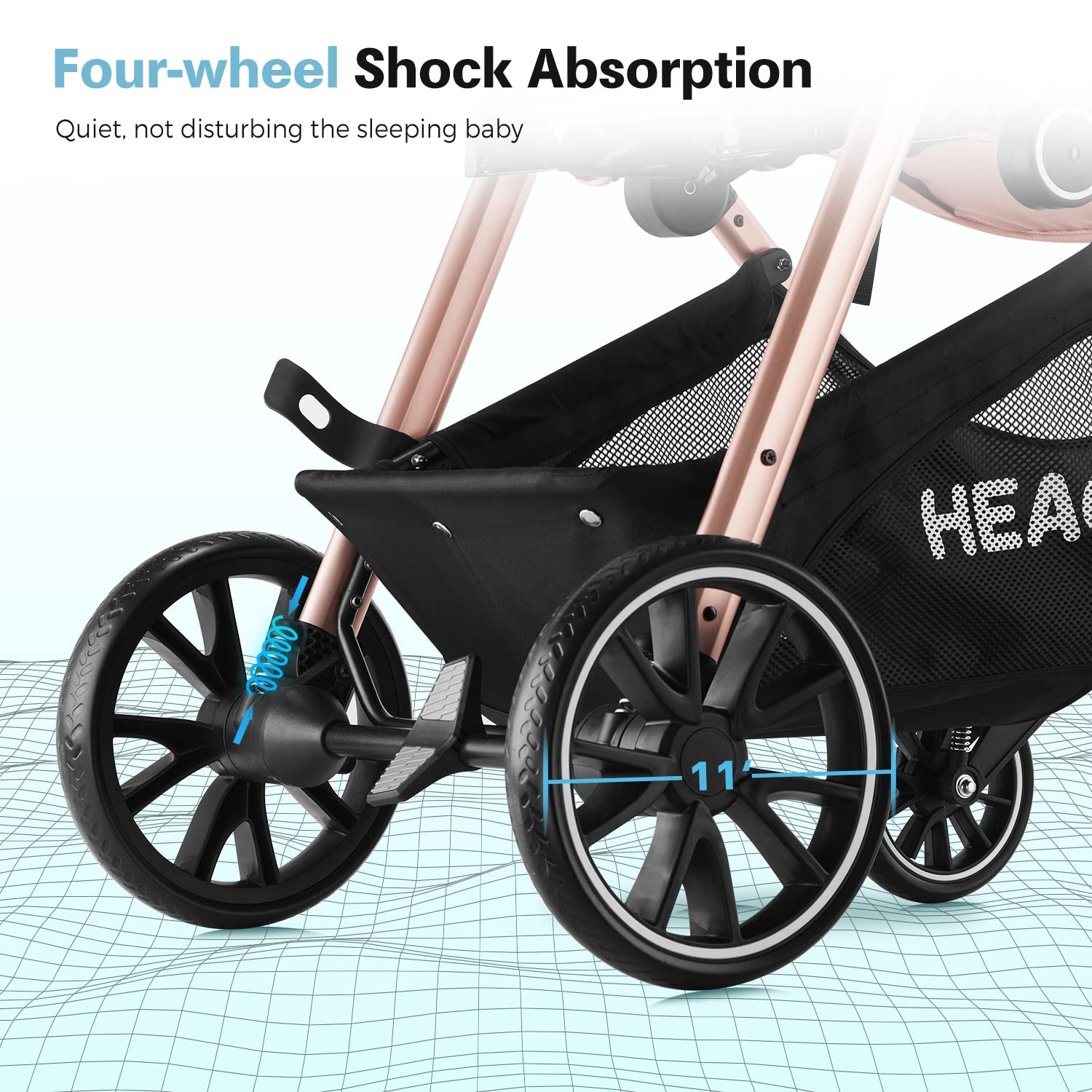 HEAO Baby Stroller Bassinet Carriage Combo 360 Rotation 4-in-1 Shock-Resistant High Landscape Pram Infant Stroller for Newborn and Toddler,Black