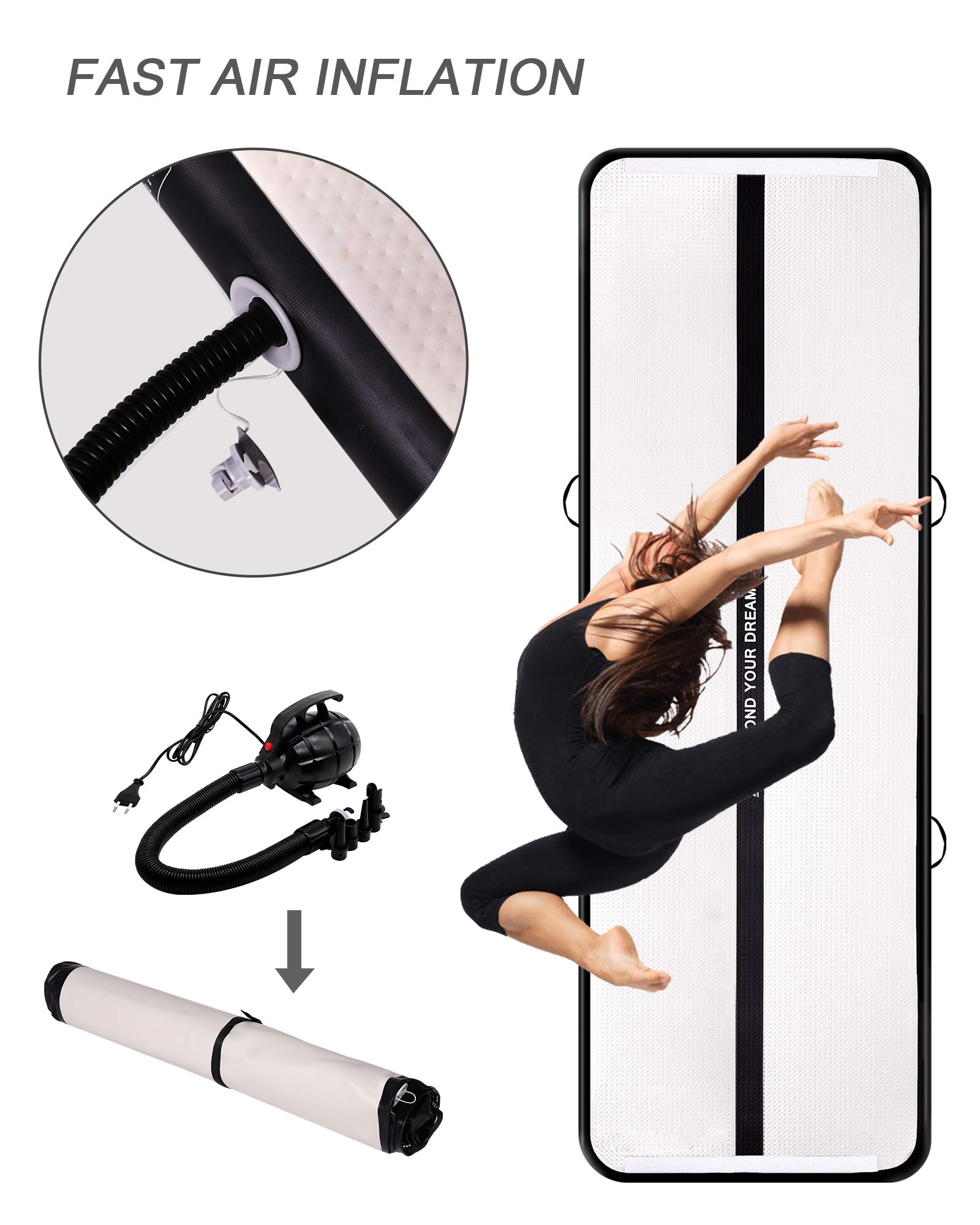 Inflatable Air Gymnastics Mat 10ft Training mat 4 inches Thick tumbling mat with Electric Pump for Home/Gym/Outdoor (Black-10FT)