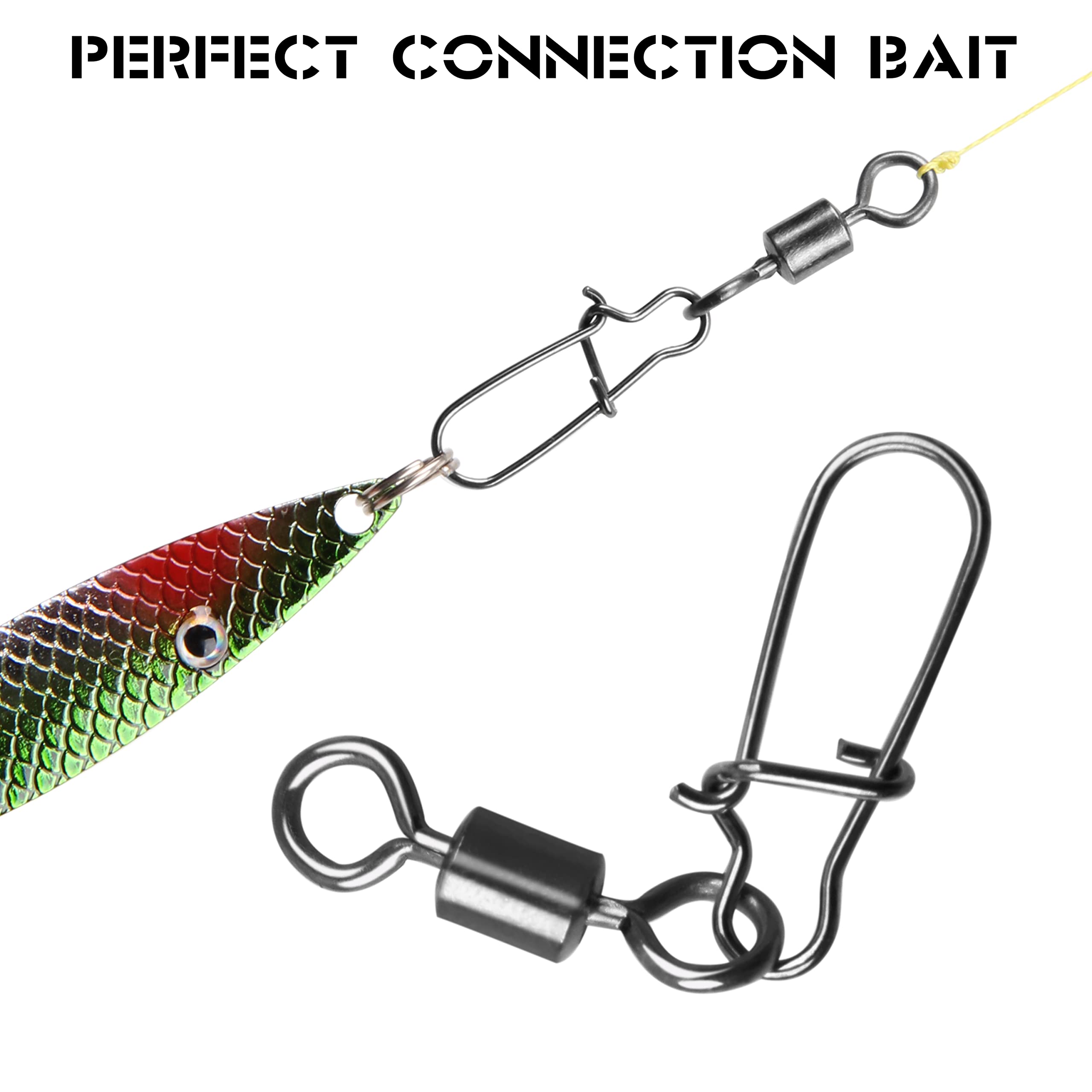 JOGFFDE Fishing Rolling Swivels Snaps Kit,70PCS High-Strength Fishing Swivels with Nice Snaps Lure Line Connector Fishing Tackle Box