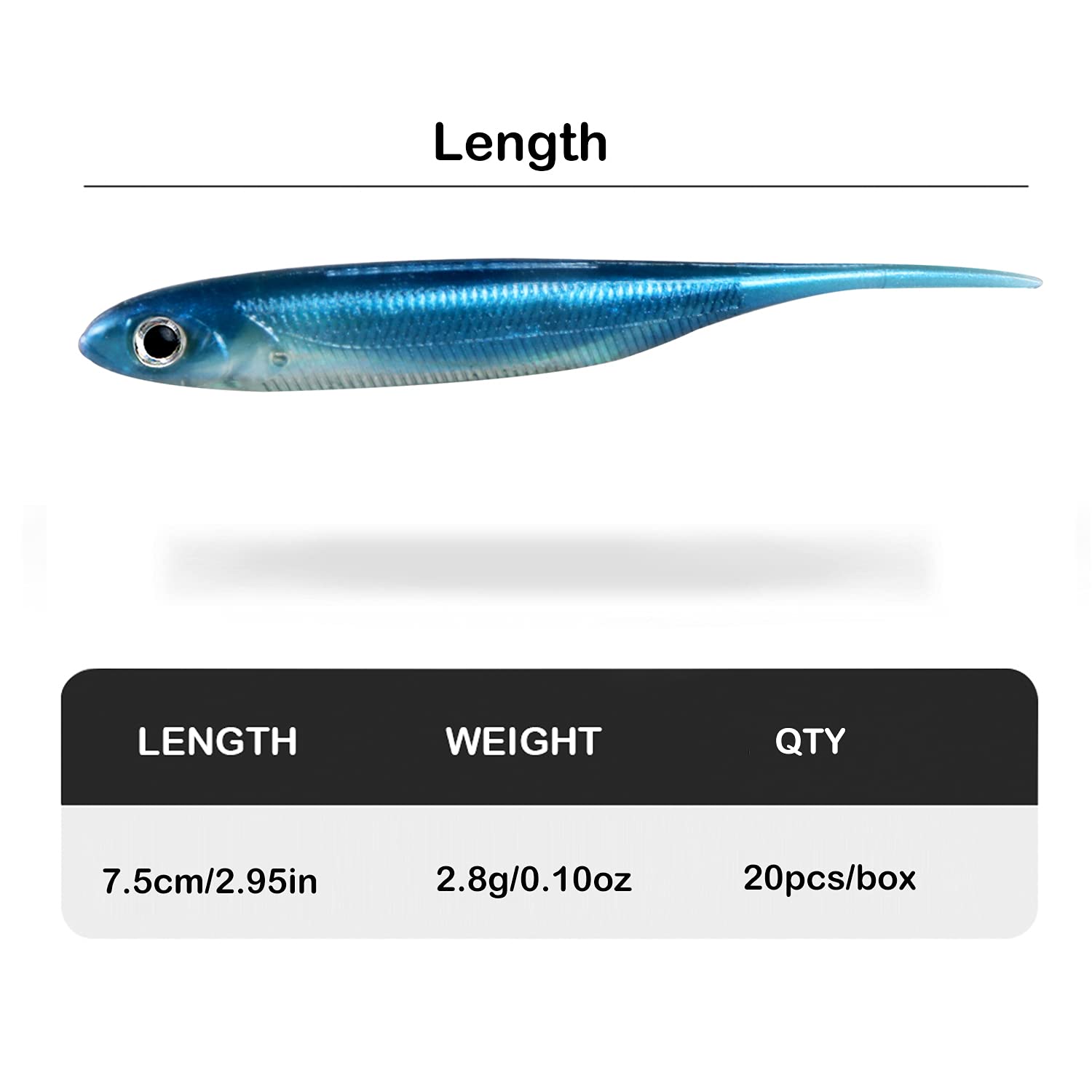 JOHNCOO 20pcs Soft Baits Shad Fishing Lures Paddle Tail Swimbaits Plastic Lures for Bass Trout Fishing Gifts for Men
