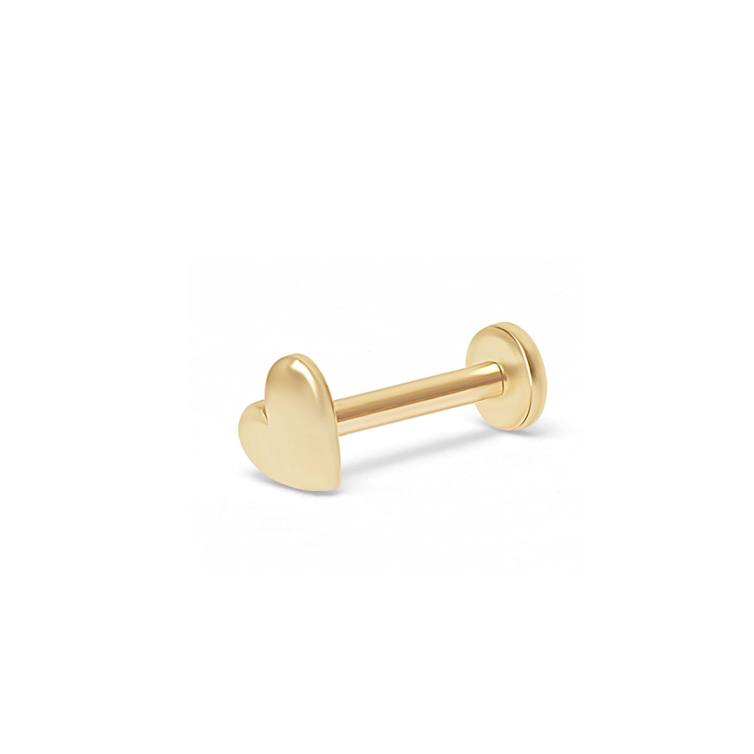 Heart Earring For Women 14k Gold Valentine Earring Gift Cute Solid Gold Stud For Men Flat Back Stud Earring Labret Jewelry Helix Earring Daith Jewelry Hypoallergenic Earring Sold Separately