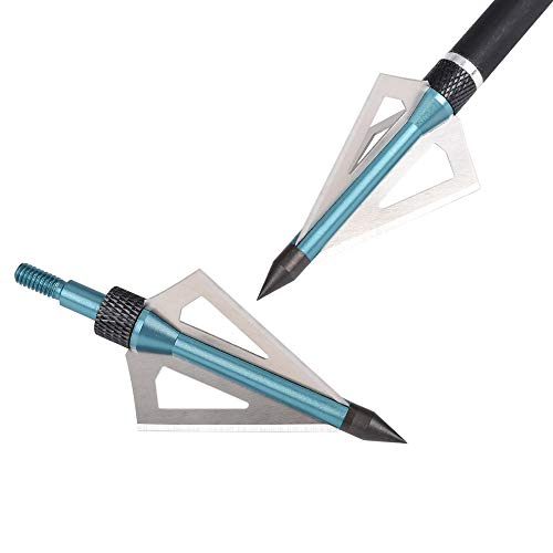 Hunting Broadheads, 12PK 3 Blades Archery Broadheads 100 Grain Screw-in Arrow Heads Arrow Tips for Crossbow and Compound Bow Blue (Pack of 12)