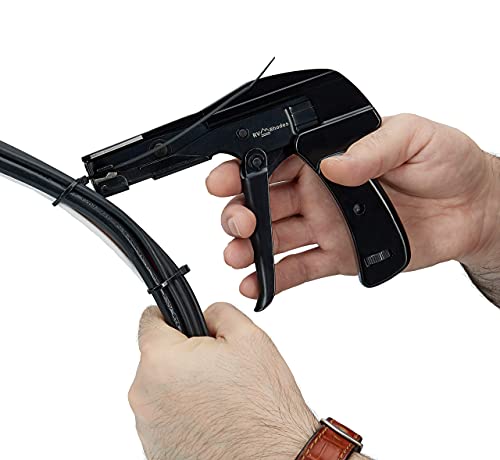 RVR Zip Tie Install Tool - Powerful Tension with Built-In Flush Cutter, All Metal, Adjustable, Comfort Grip, Spring Loaded Lightweight Cable Tie Gun, 6" for Nylon Ties up to 1/4”- Black