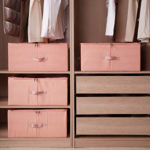 iwill CREATE PRO Big Size Wardrobe Closet Storage Organization Basket with Lid, Washable Hign Density Nylon Fabric, Adjustable Compartment Dividers, Pink