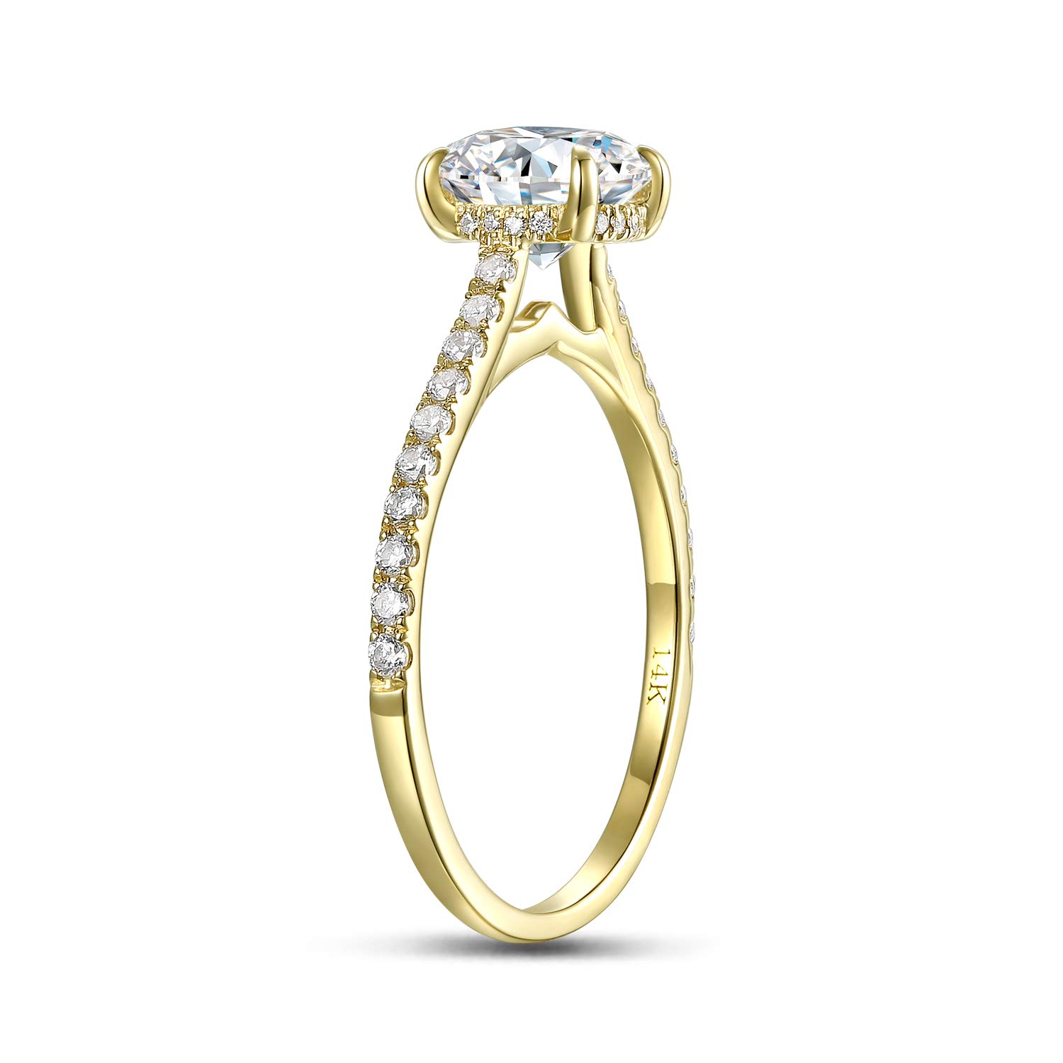 Lamrowfay 4-Prong Set 14k Solid Gold 1CT 6.5mm CZ Simulated Diamond Engagement Ring Promise Bridal Ring (yellow-gold, 8.5)