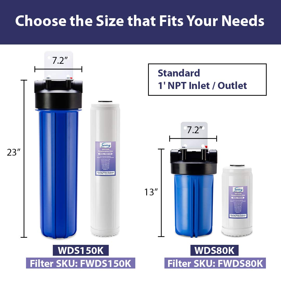 iSpring Whole House Water Filter ,20" x 4.5", Reduces Scale Water Filters,Whole House Water Filtration System ,Model:WDS150K , Blue