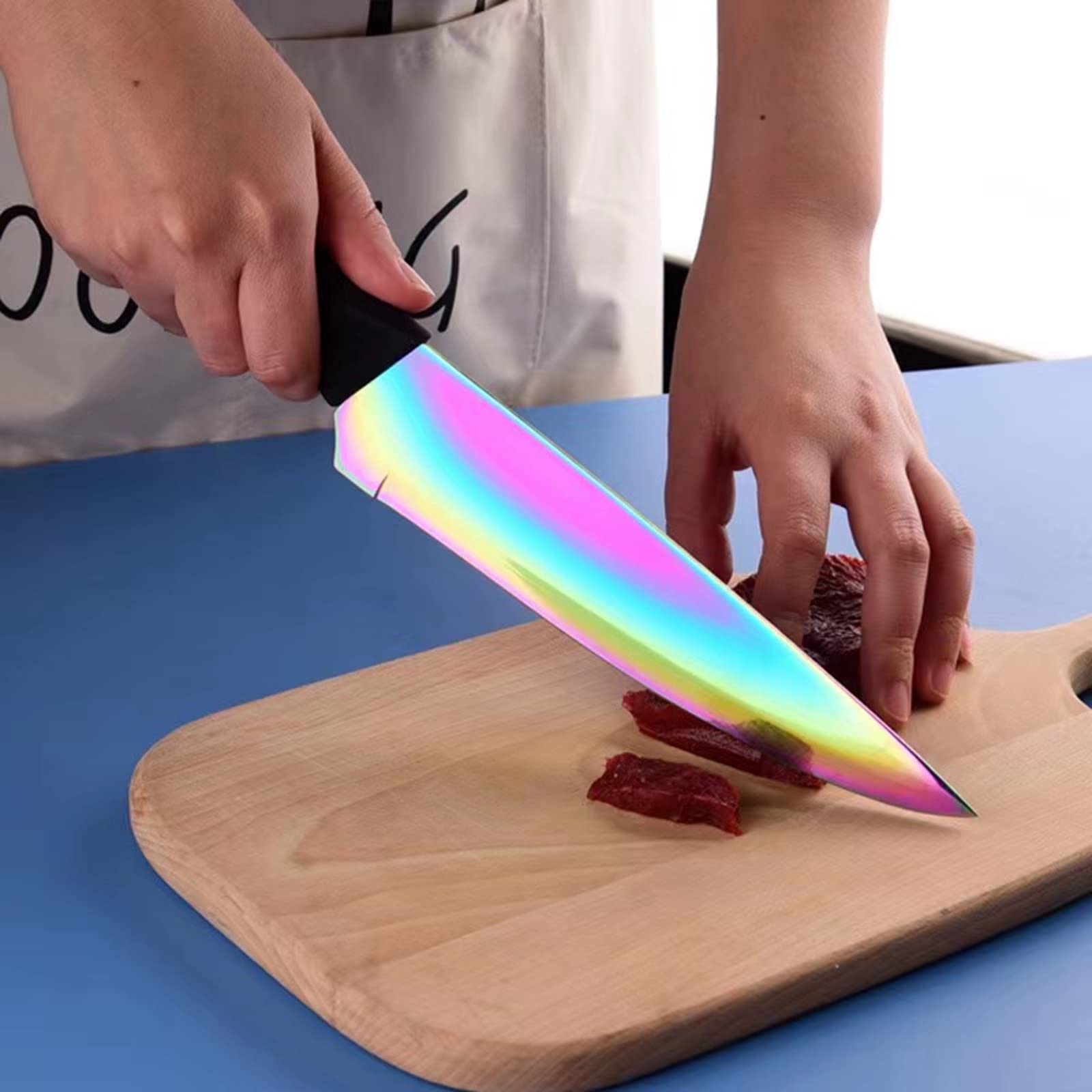 Stainless Steel Knife Set,5Pcs Kitchen Knife Set With Rainbow Titanium Coating Blade,Extremely sharp Non Stick Non Rust Knife Set with Comfortable Handle (Black)