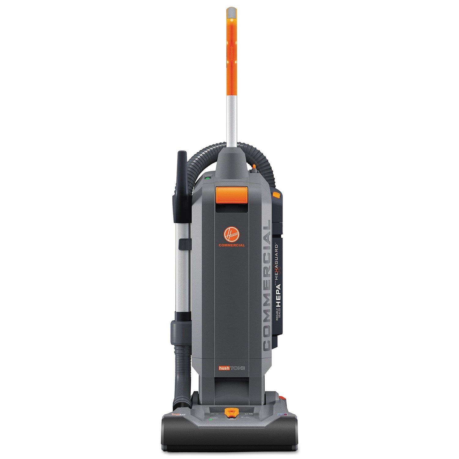 Hoover Commercial Hushtone Vacuum Cleaner with Intellibelt, 13", Orange/Gray