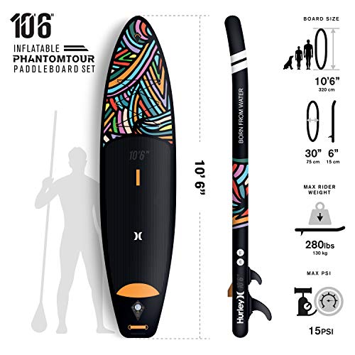 Hurley All Ages Inflatable Paddle Board, Color Wave, 10'6"