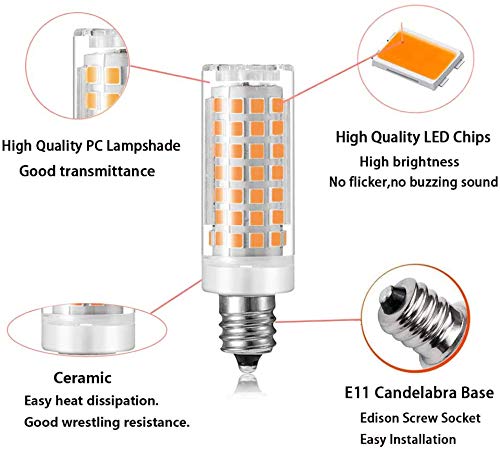 Home High Power lamp E11 T4 Mini-Candelabra Light Bulb 6W 50W to 60W Halogen Replacement (2 Pack) 90SMD2835 Corn JDE11 120V for Chandeliers, Sconce, Cabinet Lighting (Warm White)