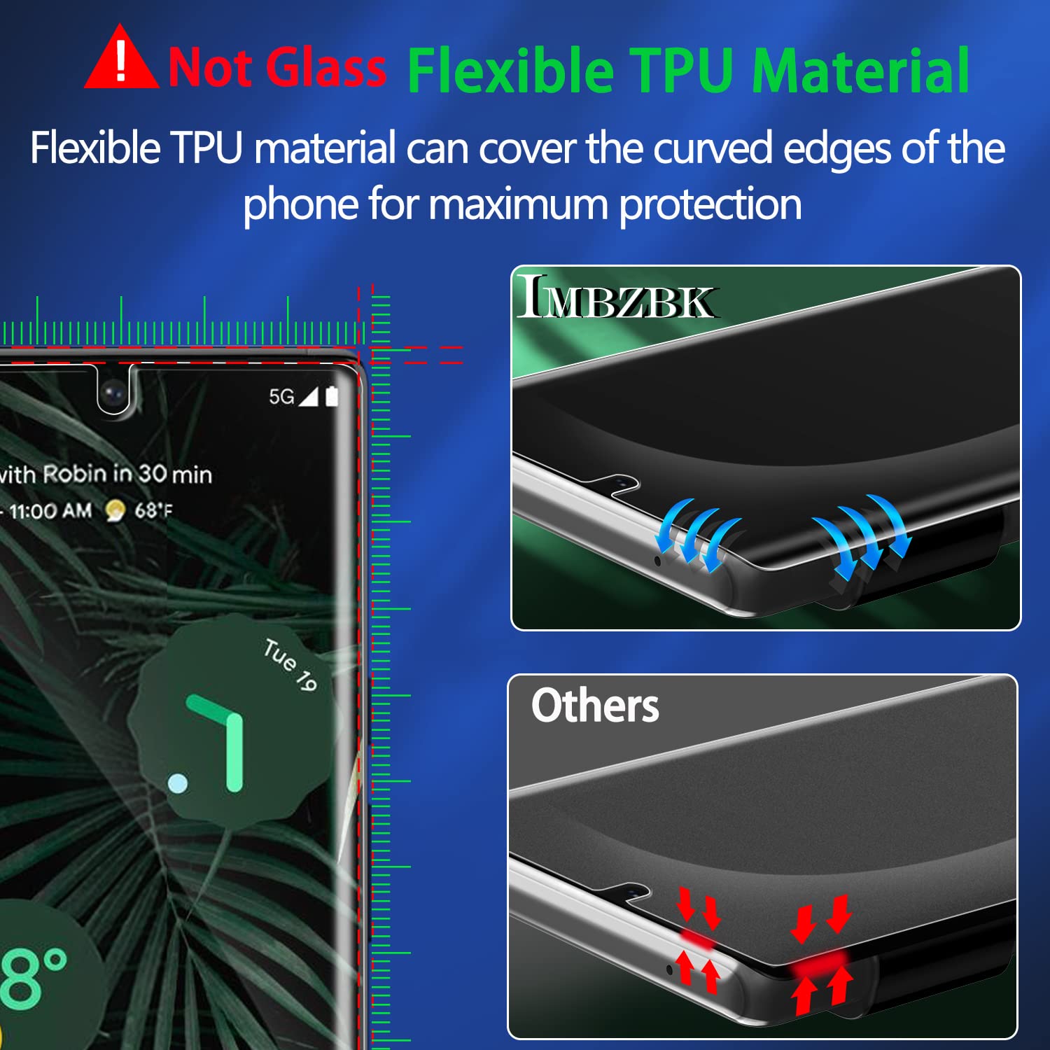 IMBZBK [3+2] for Google Pixel 6 Pro 5G Screen Protector [Not Glass Protector], 3 Pack HD Flexible TPU Film with 2 Pack Glass Camera Lens Protector, Case Friendly, Bubble Free, Easy Installation
