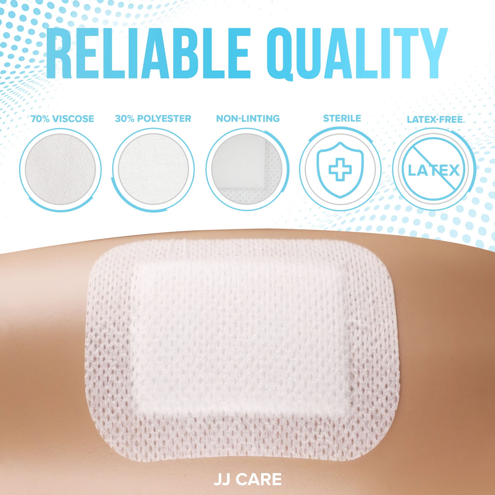 JJ CARE Adhesive Island Dressing [Pack of 25], 6x6 Sterile Bordered Gauze Dressing, Breathable Island Wound Dressing Individually Wrapped with Highly Absorbent Non-Stick Center Pad