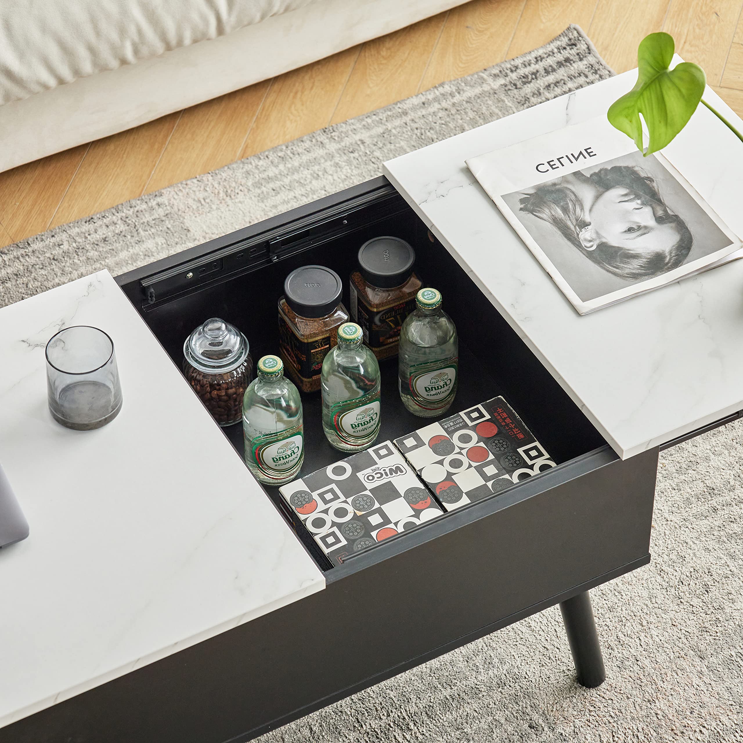 JanflyHome Lift Top Coffee Table, Coffee Table with Hidden Sliding Storage Drawer, Modern Coffee Desk for Living Room, 39.5 * 19.8 * 17.1 inch, White…