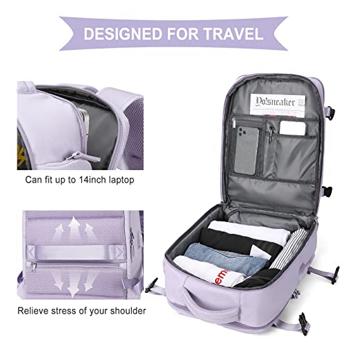 WONHOX Large Travel Backpack Women, Carry On Backpack,Hiking Laptop Backpack Waterproof Outdoor Sports Rucksack Casual Daypack (Purple)