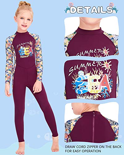 Kids One Piece Long/Short Sleeve Swimsuit Sun Protection Sunsuit Purple M
