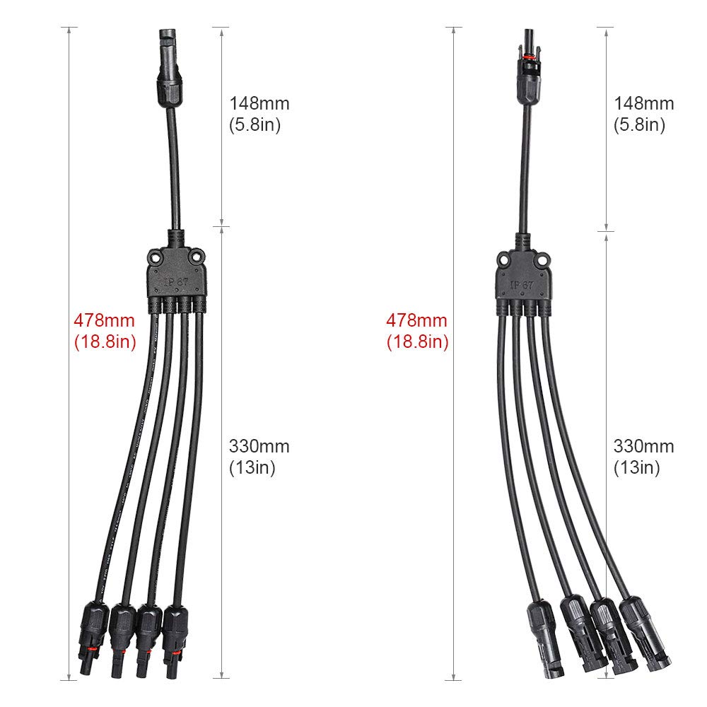 JJDD Carkio Y Shape Photovoltaic Connectors,1 Pair Male Female 1 to 4 Parallel Adapter Cable Wire Plug Can Extension Cable Wire Connector Compatible with Solar Panel-2 Pack