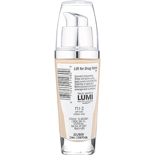 L'Oreal Paris True Match Lumi Healthy Luminous Makeup, N1-2 Soft Ivory Classic Ivory , 1 fl; oz.