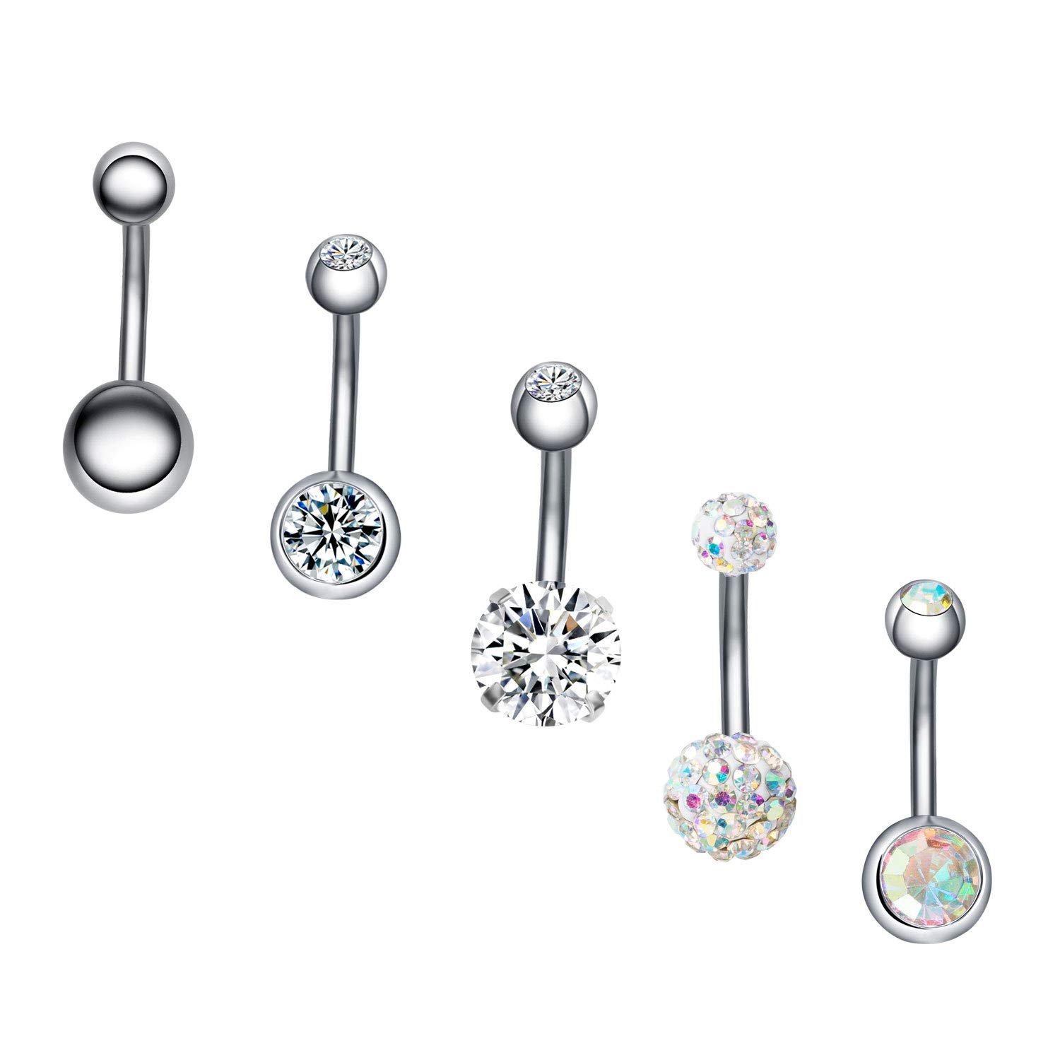 JDXN 6-8PCS 14G Stainless Steel Belly Button Rings CZ Pineapple Dangling Dangle Navel Ring Body Piercing (Black)
