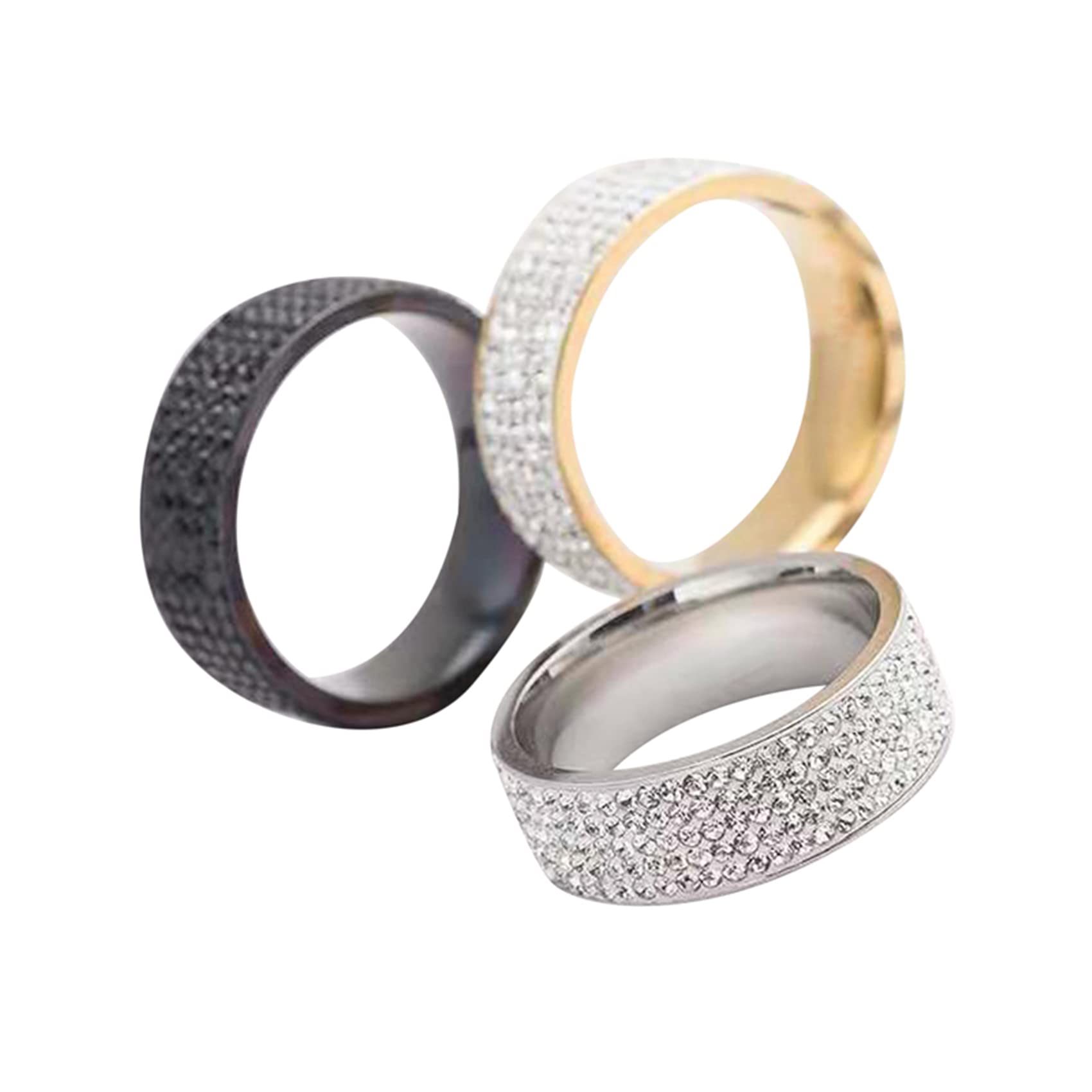 Iumer Women 5 Rows Rhinestone Ring Sparkling Full Rhinestone Ring Ladies Jewelry (Gold, Size 7)