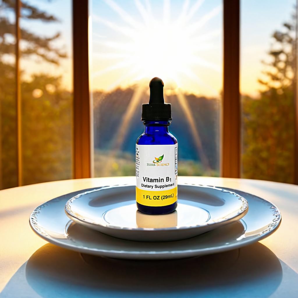 Herb-Science Liquid Vitamin B1 Drops - Daily Thiamine Supplement to Support Digestion, Nervous System, Heart Health, Stress Relief, Natural Energy Booster - 500% DV, 36 Servings per Bottle - 1 fl. oz.