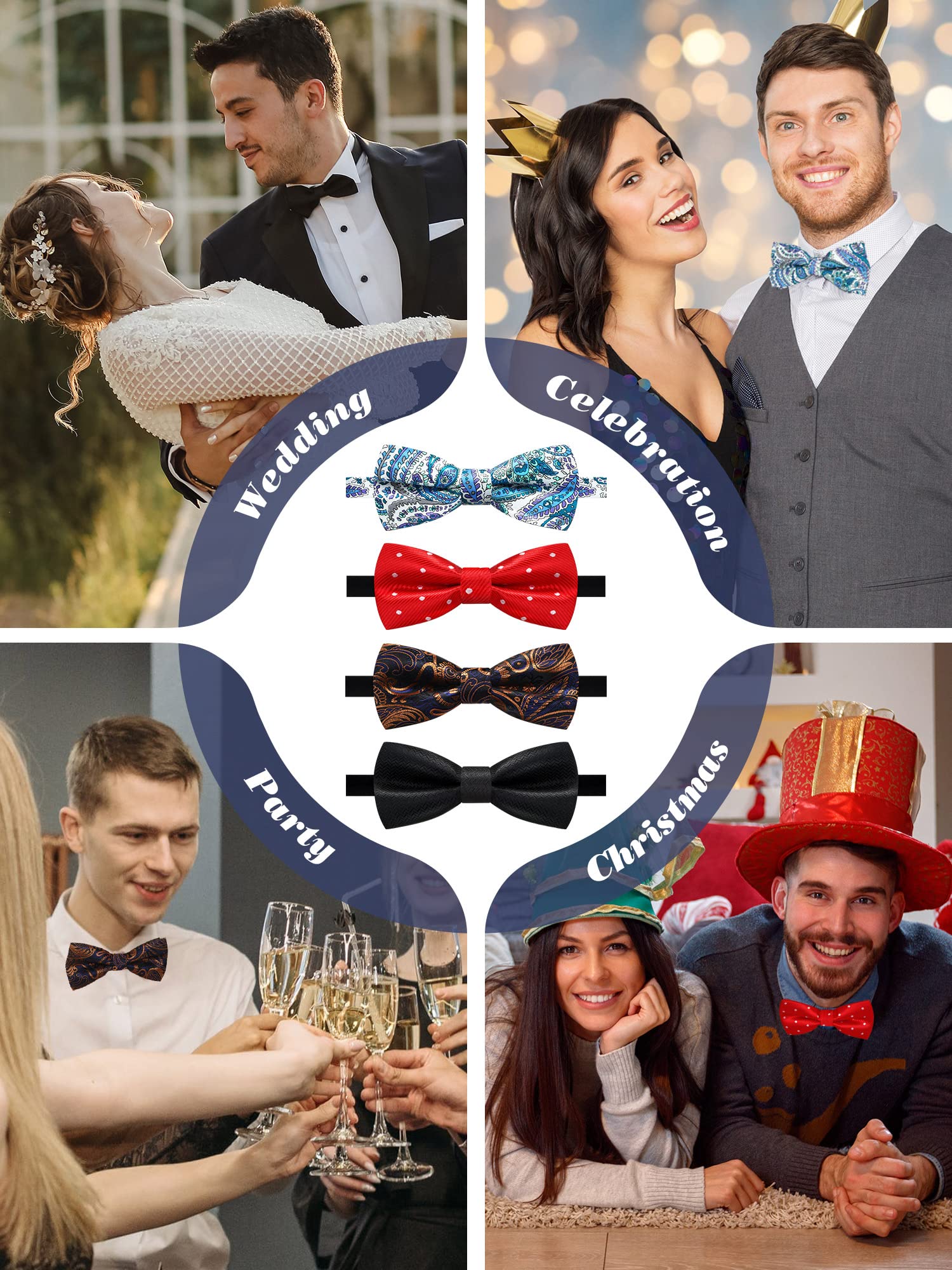 Jecery 30 Pieces Elegant Pre Tied Bow Ties for Men with Adjustable Floral Neck Band Bowties for Pre Tied Set