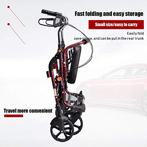 Rollator Wheelchair Hybrid, Rollators 4 Wheel with Seat Folding, Rollator with Seat and Basket, Rollator Walker for Elderly Foldable, 2 in 1 Rollator and Transit Chair, Red Rollator