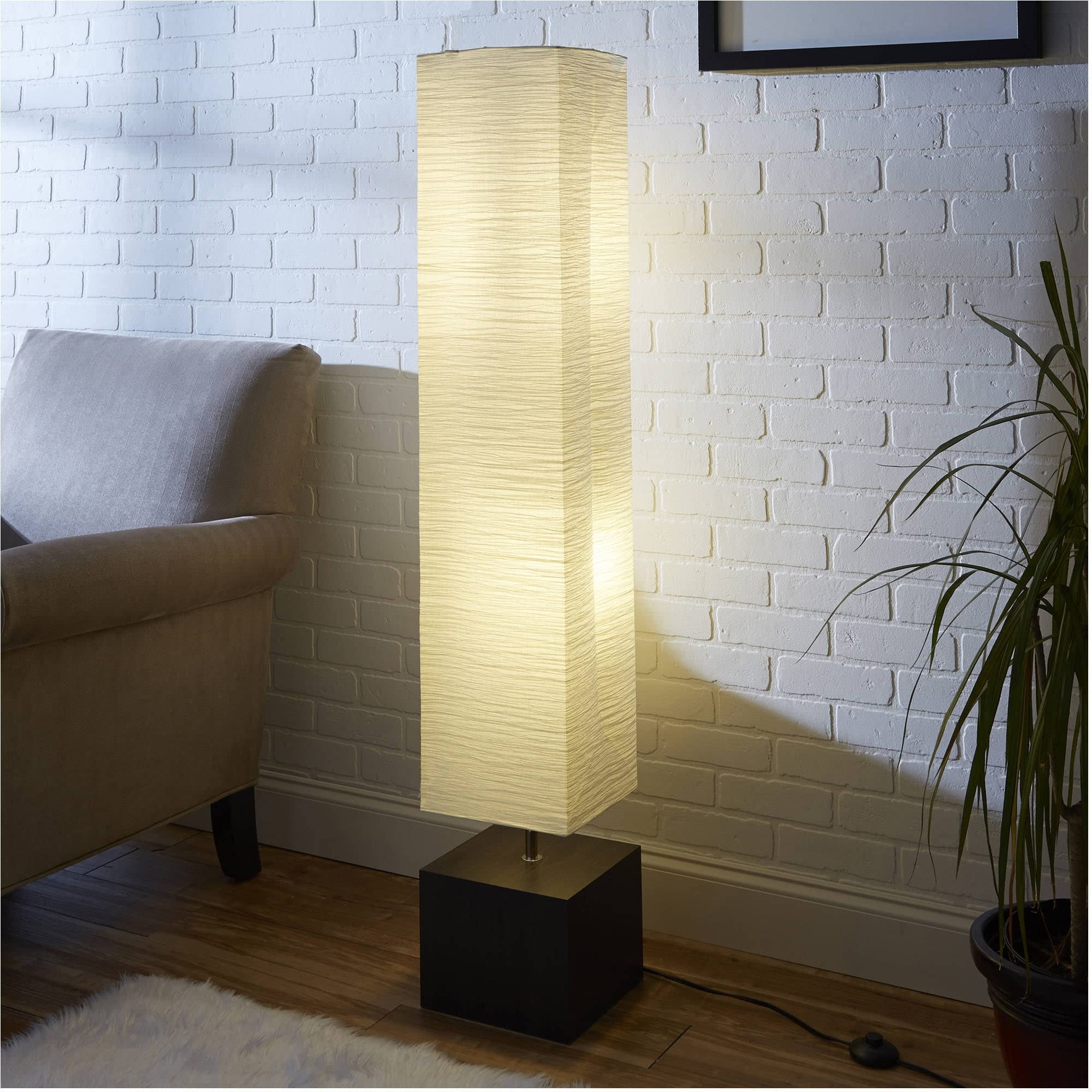IZAB White Rice Paper Floor Lamp with Dark Wood Base