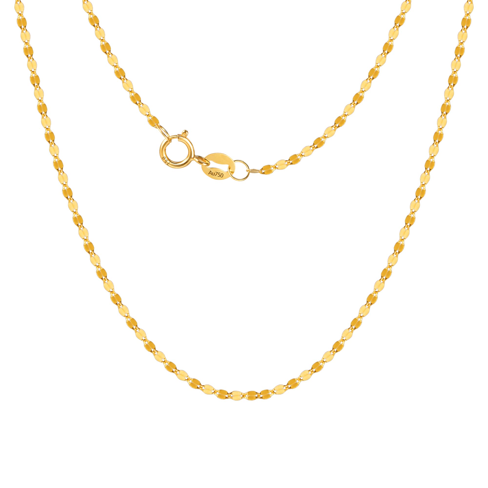 LANCHARMED Solid 18K Gold Necklace for Women 1.2mm Dainty Thin Lip Chain Necklace with Spring Ring Clasp Au750 Stamped