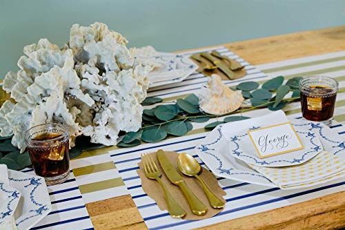 Hester and Cook Disposable Paper Placemats for Dining Table - Navy Striped Square Place Mats for Parties - 24 Sheets Per Pad American Made