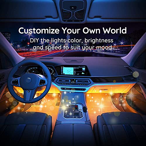 Govee Car Interior Lights, Car Led Lights with APP Control, Music Sync with 7 Scene Modes and 16 Million Colors, 2 Lines Design RGB Under Dash Car Lighting with Car Charger, DC 12V