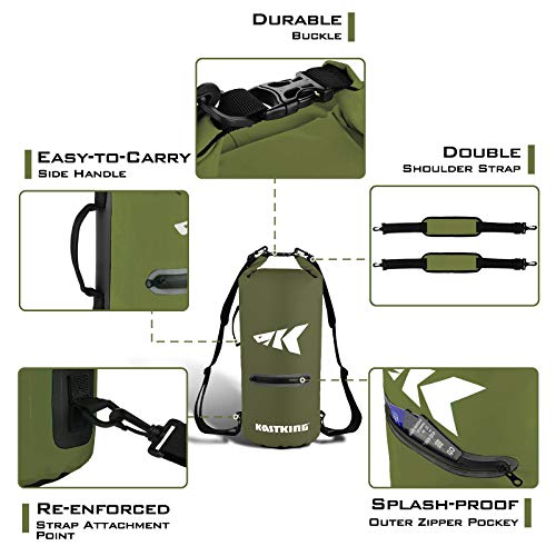 KastKing Cyclone Seal Dry Bag - 100% Waterproof Bag with Phone Case Front Zippered Pocket,Perfect for Beach,Fishing,Kayaking,Boating,Hiking,Camping,Biking,Skiing,Green,30L