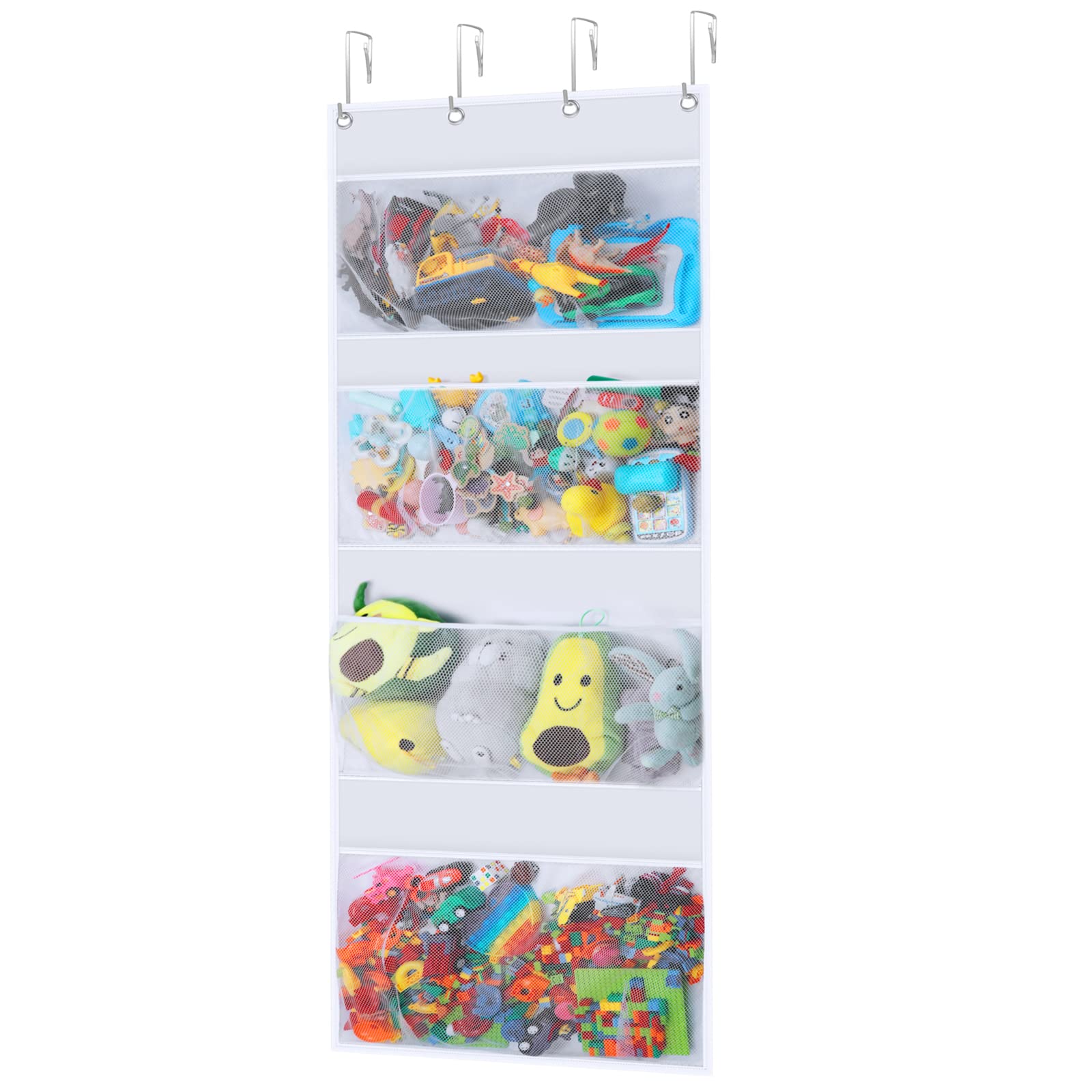 Roury Stuffed Animal Storage Over The Door Organizer Kids Room Storage Hanging Door Organizer Holder Net (white)