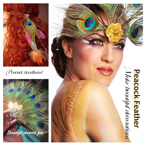 iHUFeather 10PCS Real Natural Peacock Eye Feathers 10-12 inch for DIY Craft Floral Arrangements,Wedding,Home and Party Decorations Feathers,Natural