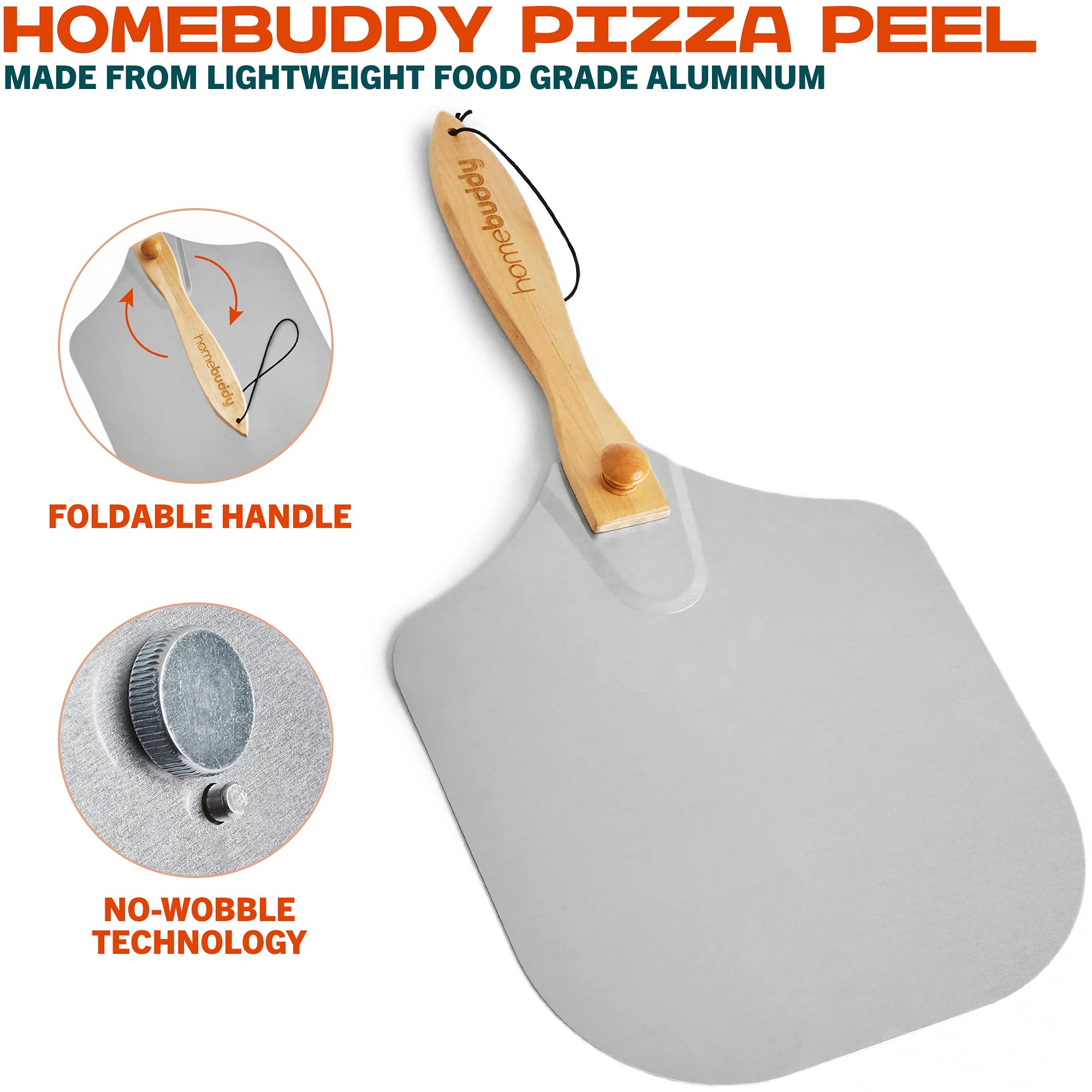 HomeBuddy Pizza Peel with Pizza Accessories - 12 Inch Foldable Pizza Paddle for Pizza Oven Outdoor or Indoor - Comes with Pizza Knife and Pizza Board/Pan
