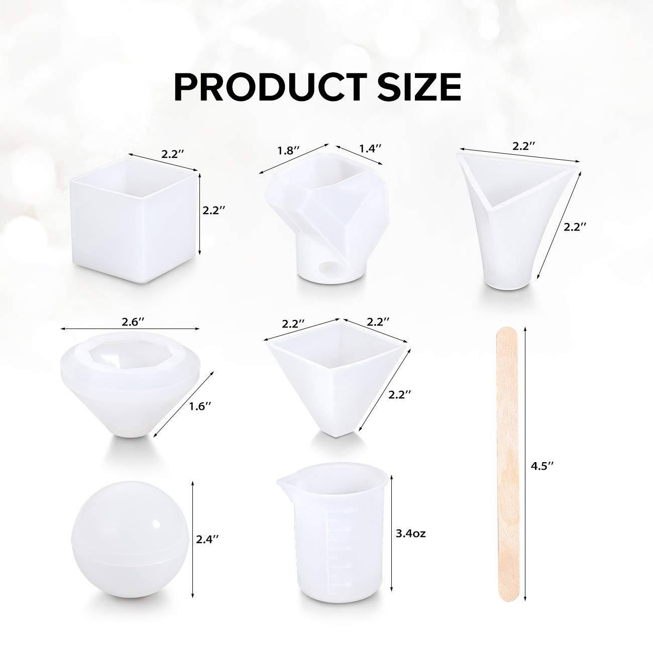 ISSEVE Silicone Resin Molds 18Pcs DIY Casting Molds Tools Set Including 6 Pack Large Various Shape Silicone Molds 2 Measurement Cups 10 Wood Sticks for Resin Epoxy Candle Wax Soap Home Décor