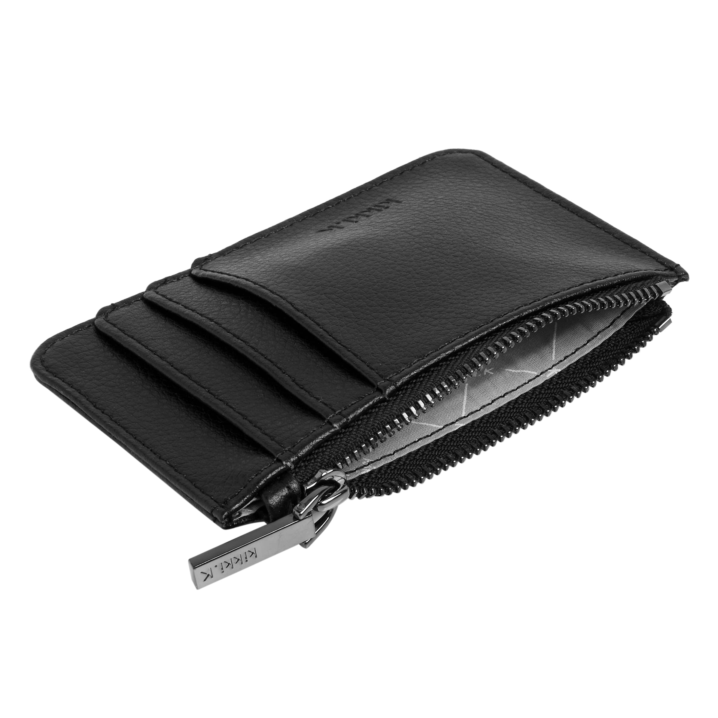 kikki.K Signature Edition Collection - Leather Card Holder Zip Pouch in Black, kikki.K Branded Zip Puller, 3 Card Slots, Zip Pocket closure, 4.72" L x 2.95" W x 0.20" H