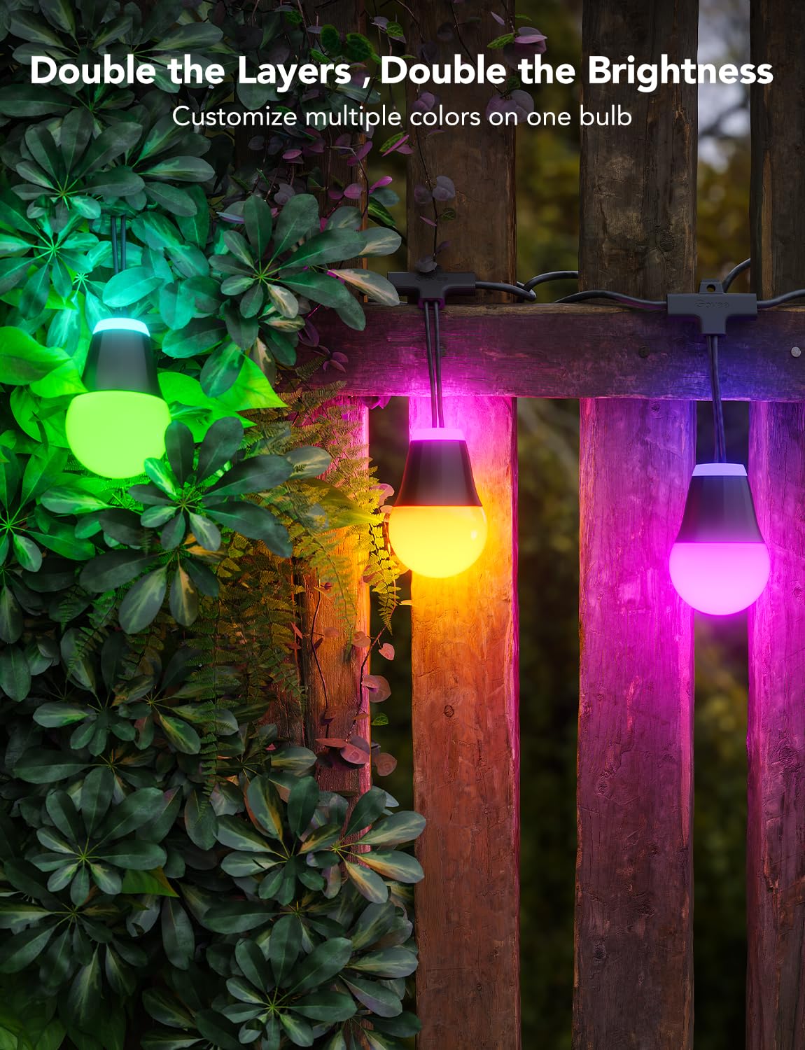 Govee Outdoor String Lights H1, 50ft RGBIC Outdoor Lights with 15 Dimmable Warm White LED Bulbs, Smart Outdoor Lights with 60 Scene Mode, IP65 Waterproof, Work with Alexa for Party, Daily Lighting