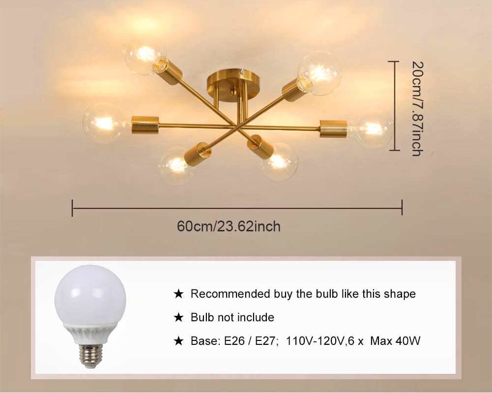 Hsyile Lighting KU300195 Modern-Industrial Style Indoor Chandelier,Flush Mount Ceiling Light Modern Pendant Light,Perfect for Kitchen Bathroom Dining Room Bedroom Hallway etc,6 Lights