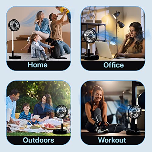 USB Rechargeable Battery Operated Fan for Home β Adjustable Standing Fan with Adjustable Height β 8-inch Portable Wireless Foldable Rotating Travel Fan β Foldaway Fan for Desk, Table, Office, Bedroom